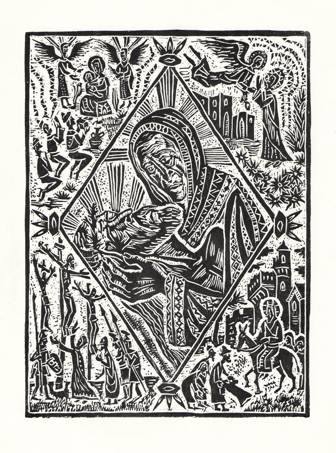 Biblical Illustration Pietà Original Religious Linocut - Etsy