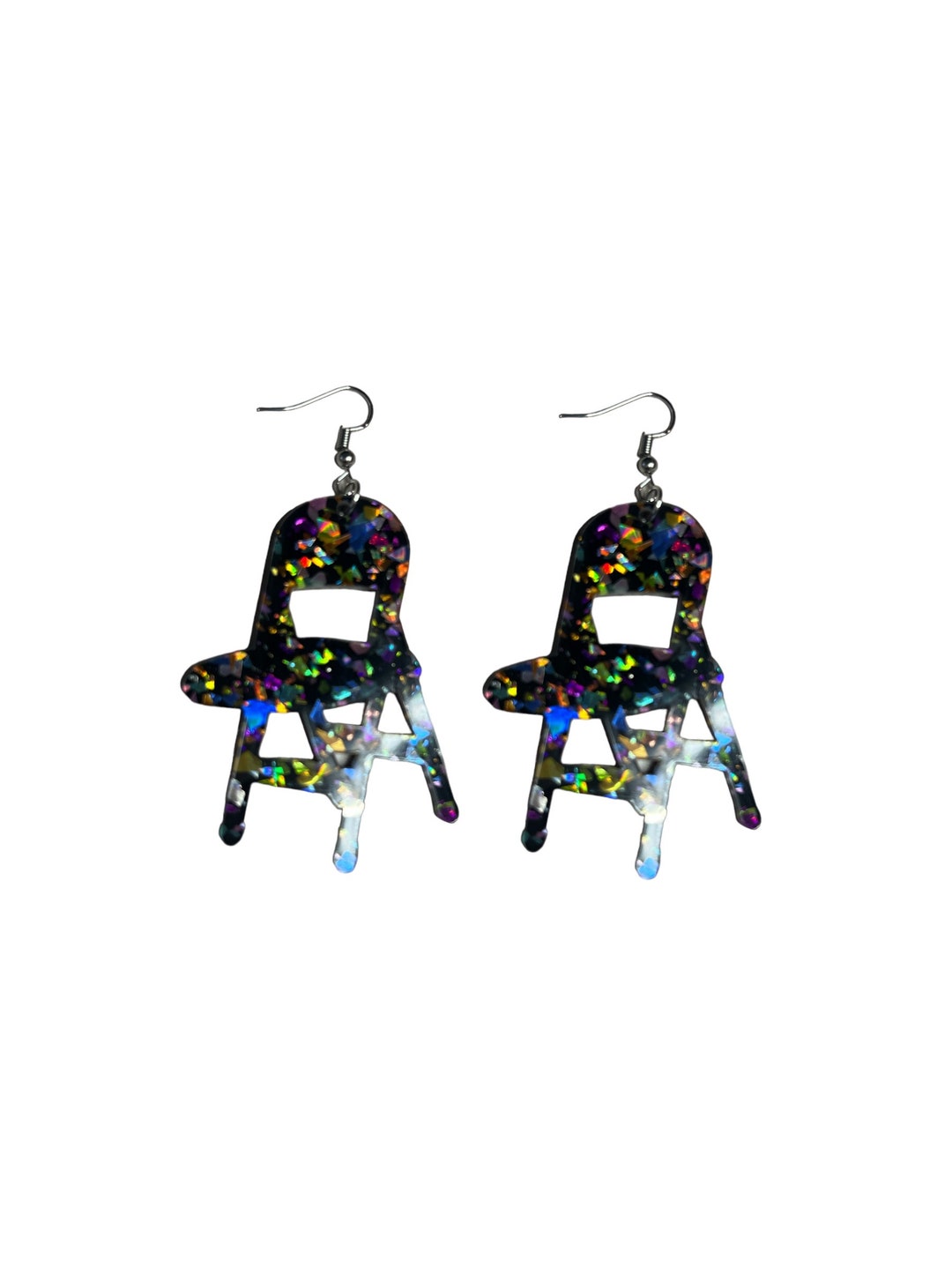 Commemorative FAAFO Mini Folding Chair Earrings Black Confetti Glitter ...