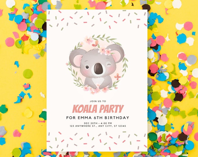 Editable Koala Invitation, Koala Editable Template, Koala Invitations ...