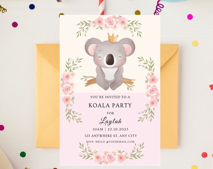 Editable Koala Invitation, Koala Editable Template, Koala Invitations ...