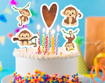 Cute Monkey Printable Cake Topper Decor Centerpiece or Digital - Etsy