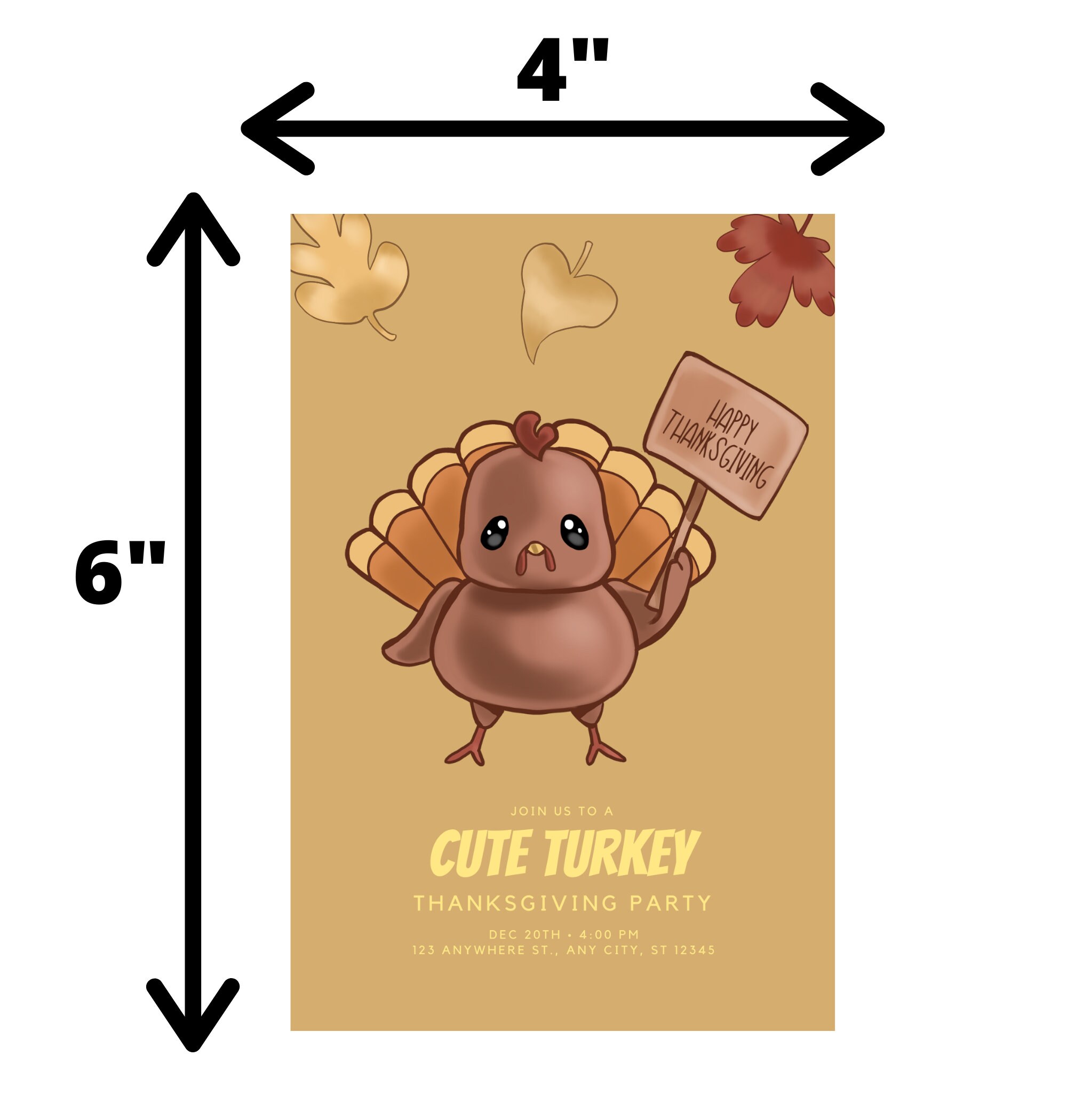 Editable Cute Turkeys Invitation Card Custom Personalized - Etsy