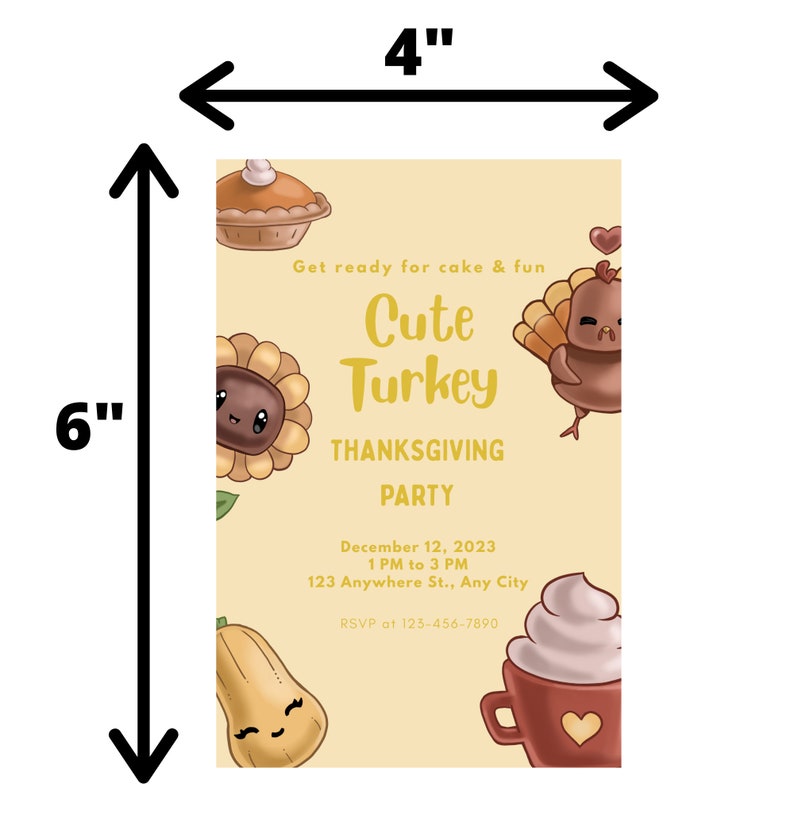 Editable Cute Turkeys Invitation Card Custom Personalized - Etsy