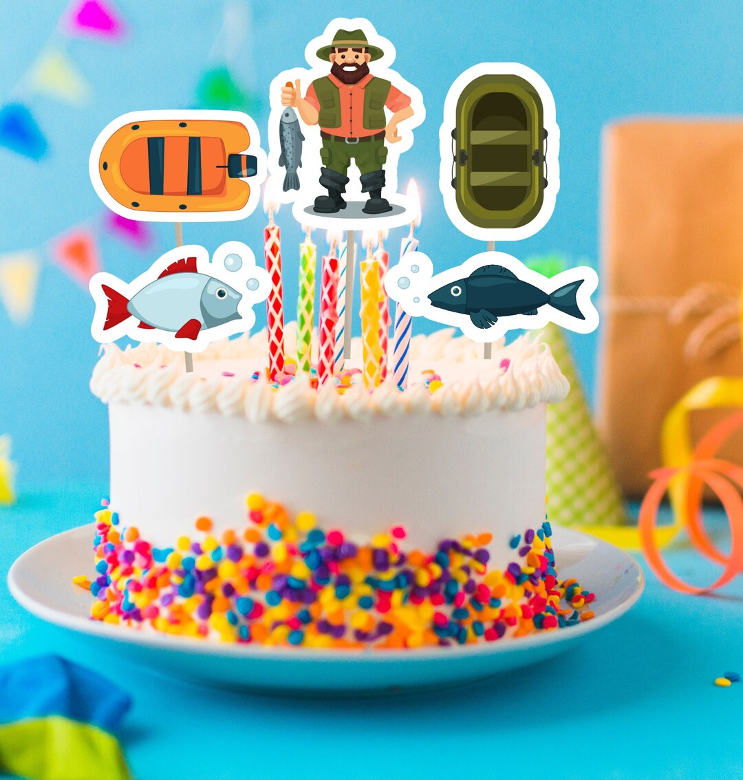 Fishing Fisher Printable Cake Topper Decor Centerpiece or Digital ...