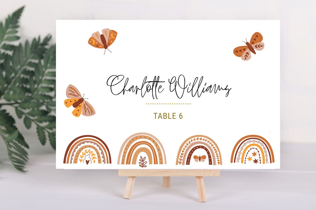 Editable Boho Rainbow Muted Colors Neutral Table Numbers Place Cards ...