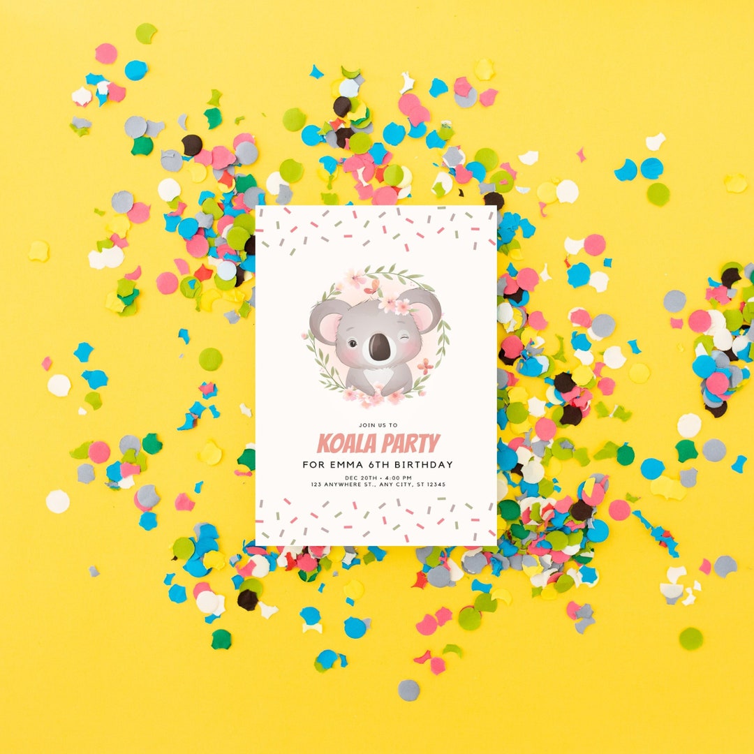 Editable Koala Invitation Card Custom Personalized Digital Instant ...