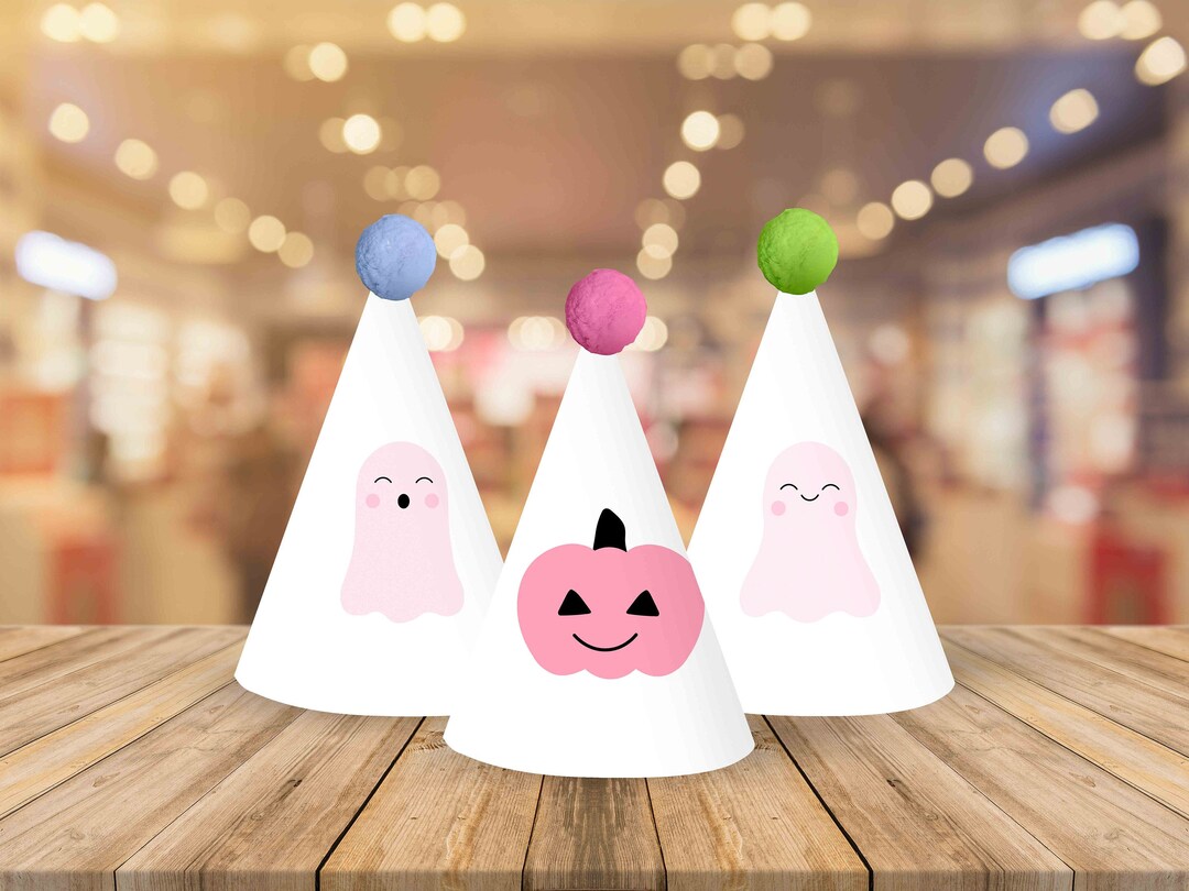 Printable Party Hats Pink Halloween Pumpkin Ghost Watercolor - Etsy