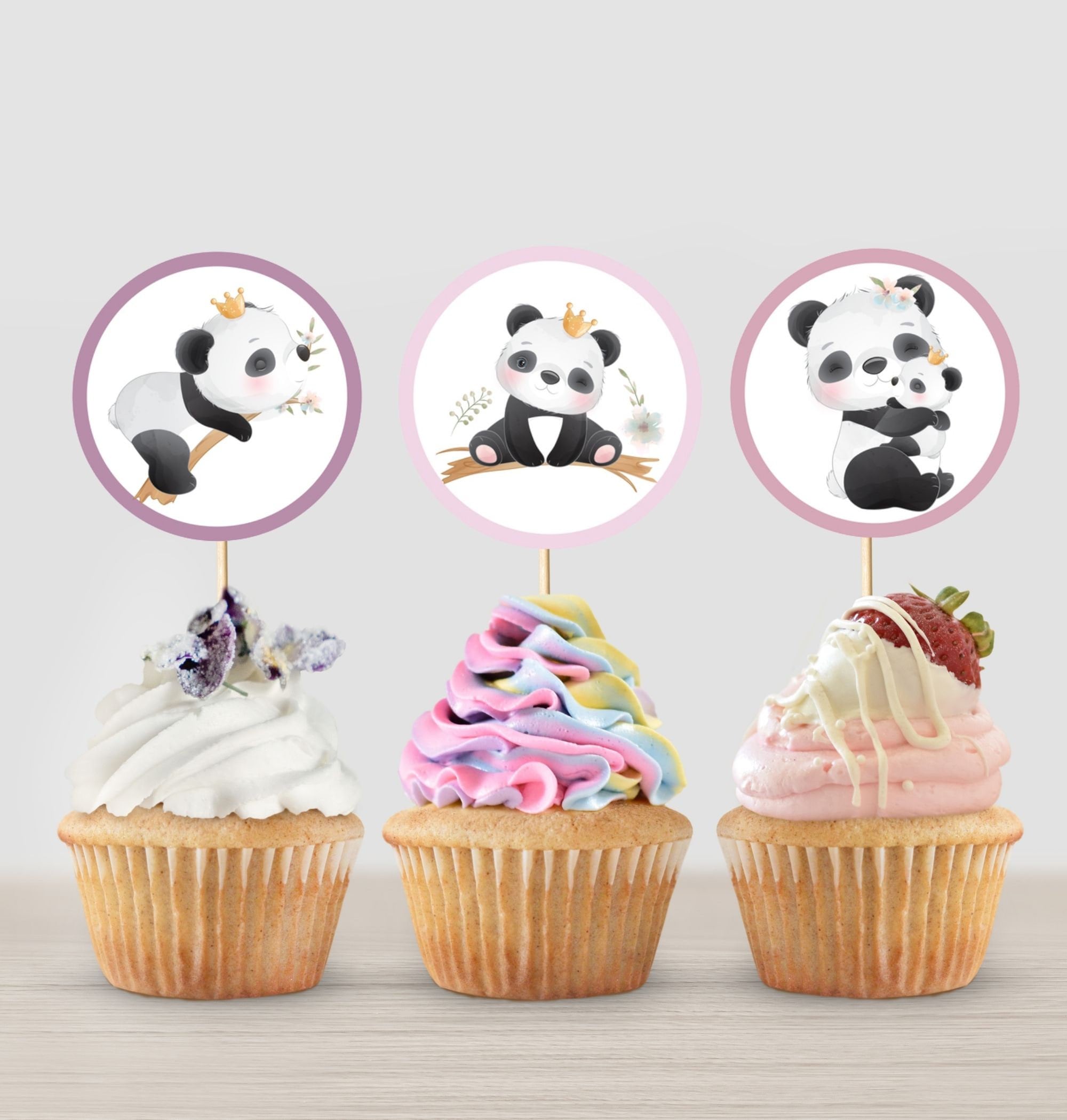 Panda Cupcake Toppers Gift Tags Printable Digital Instant - Etsy España