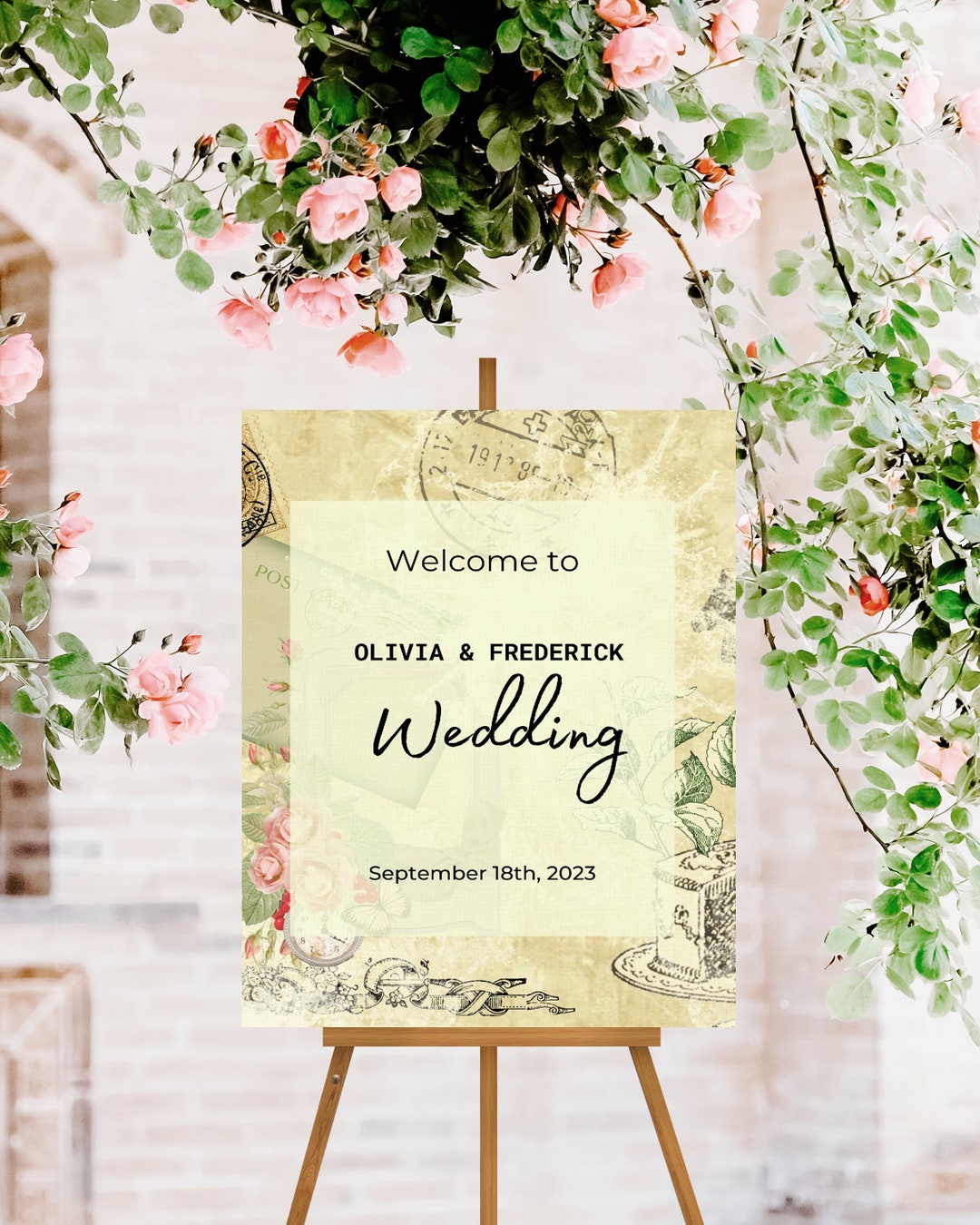 Editable Vintage Shabby Chic Cream Welcome Sign Poster Custom ...