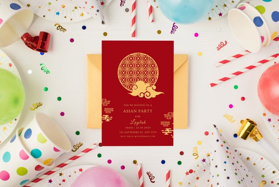 Editable Asian Chinese Japanese Invitation Card Custom | Etsy