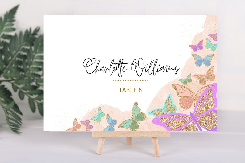 Editable Butterflies Gold Glitter Table Numbers Place Cards Printable ...