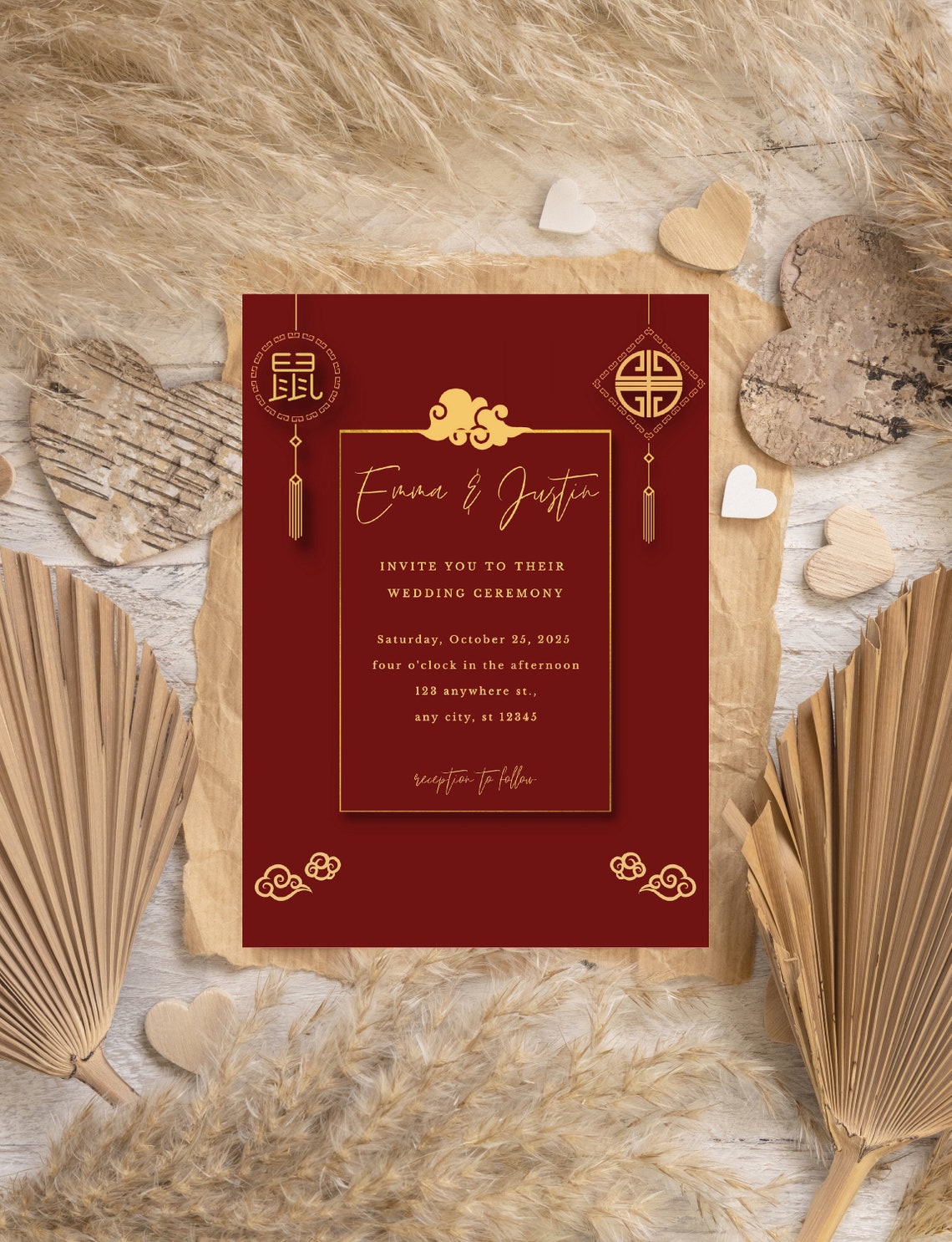 Editable Asian Chinese Japanese Invitation Card Custom - Etsy