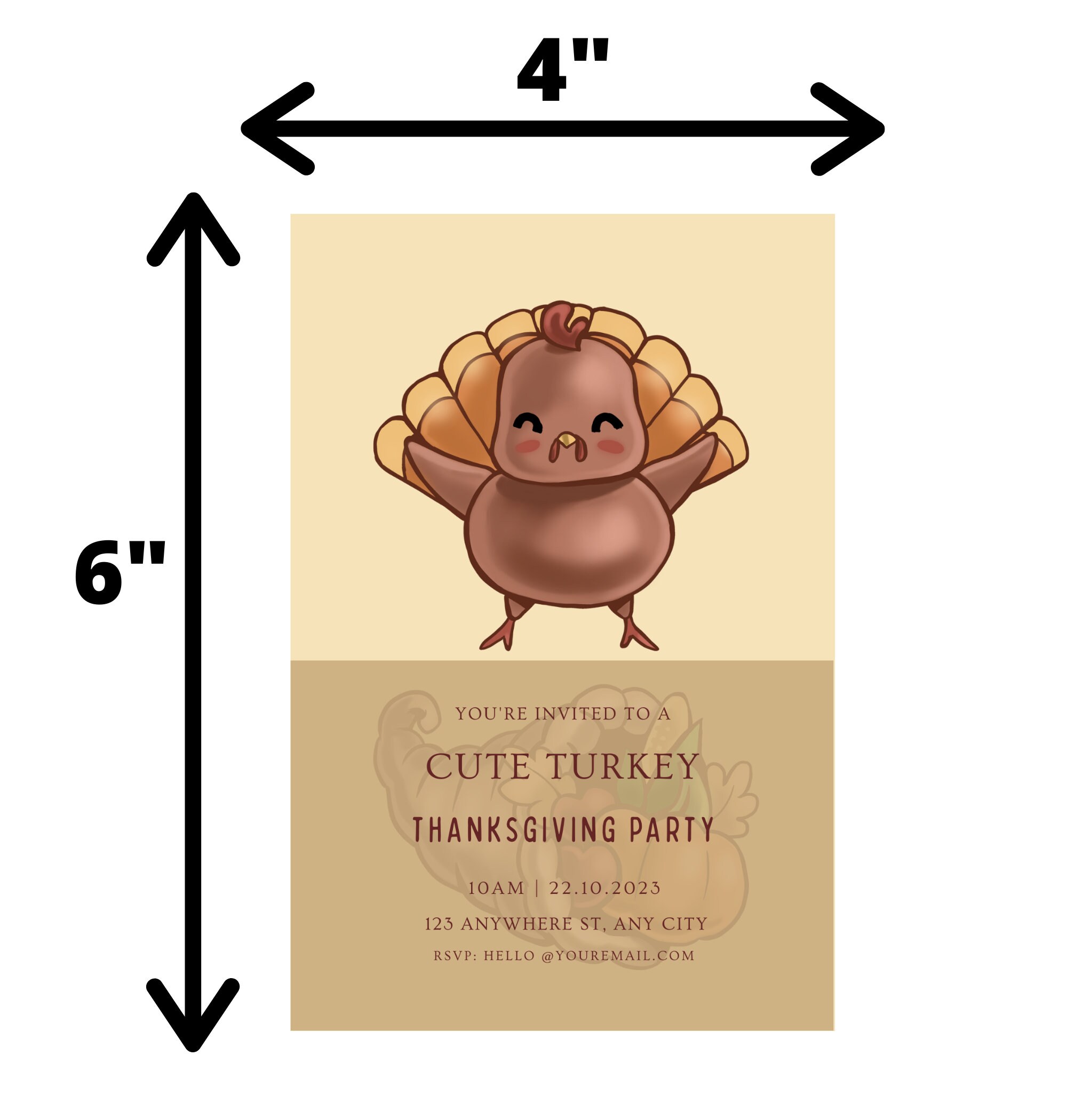 Editable Cute Turkeys Invitation Card Custom Personalized - Etsy