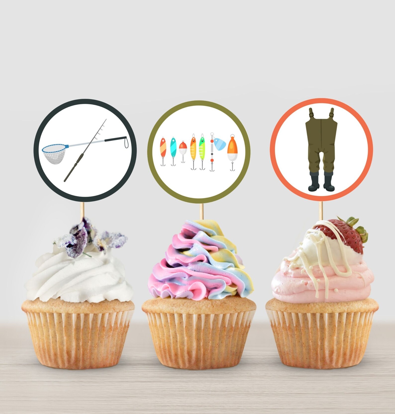 Fishing Birthday Party Printable Cupcake Toppers Digital - Etsy