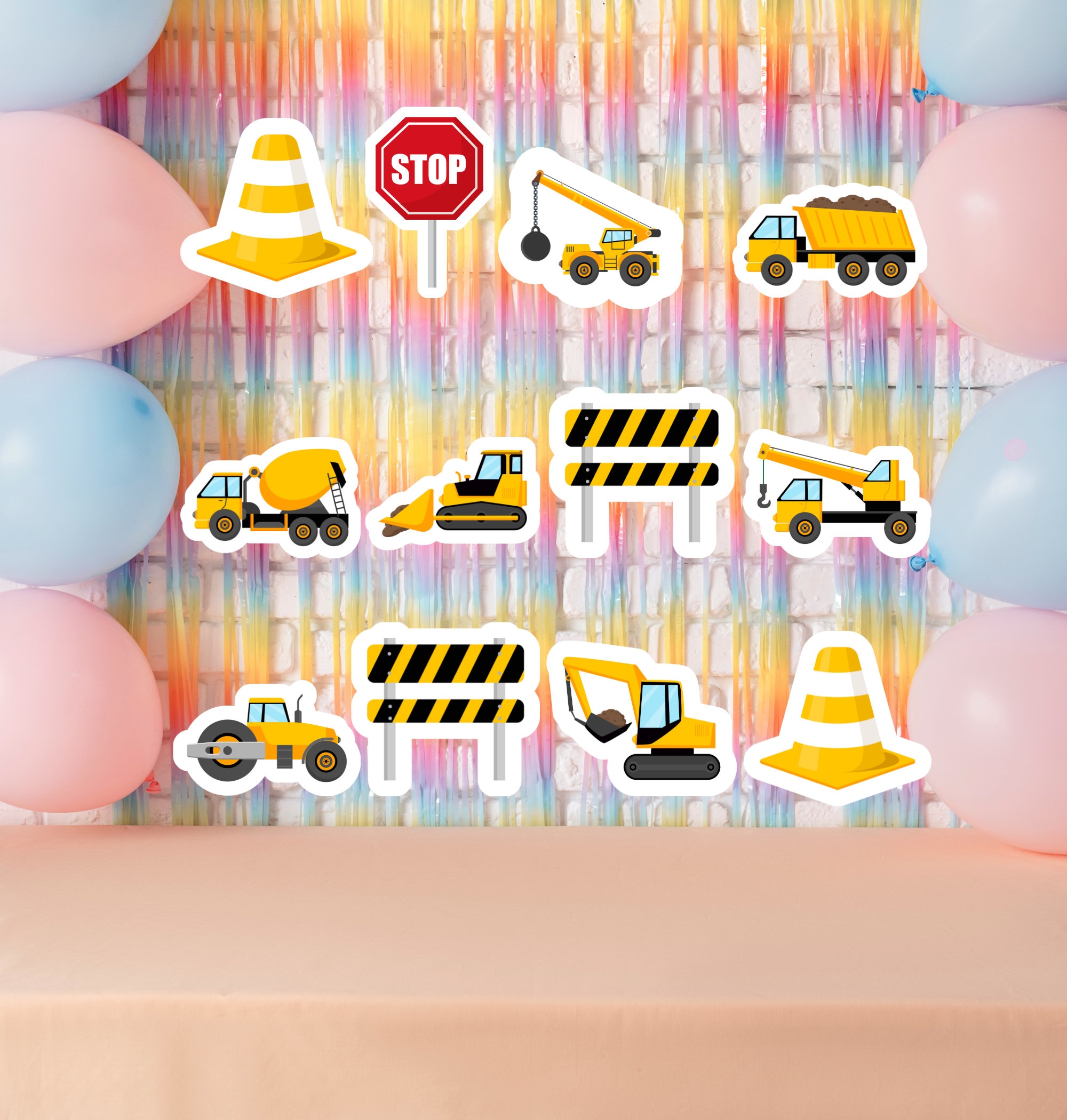 Trucks Construction Signs Printable Cake Topper Decor Centerpiece or ...