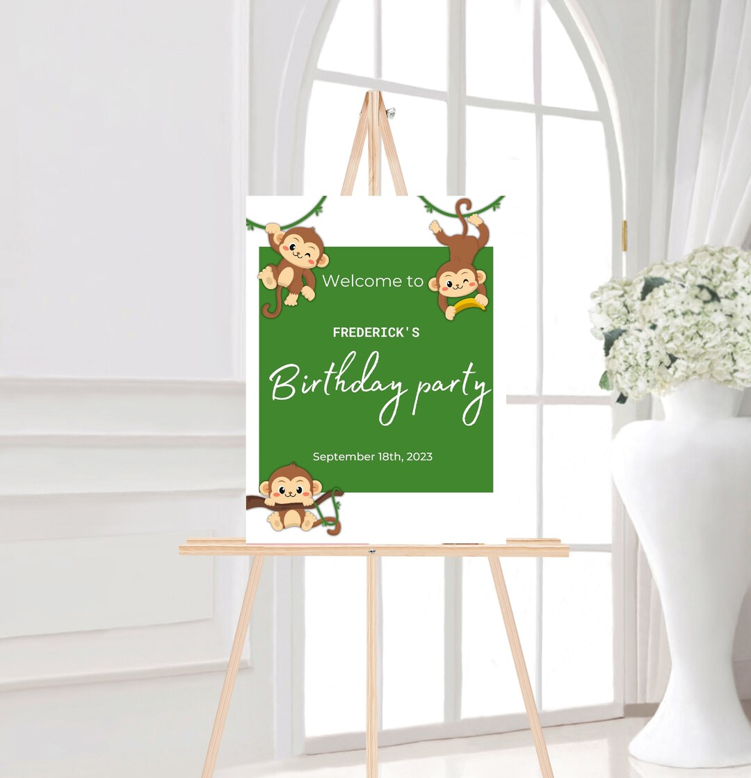 Editable Cute Monkey Welcome Sign Poster Custom Personalized Digital ...