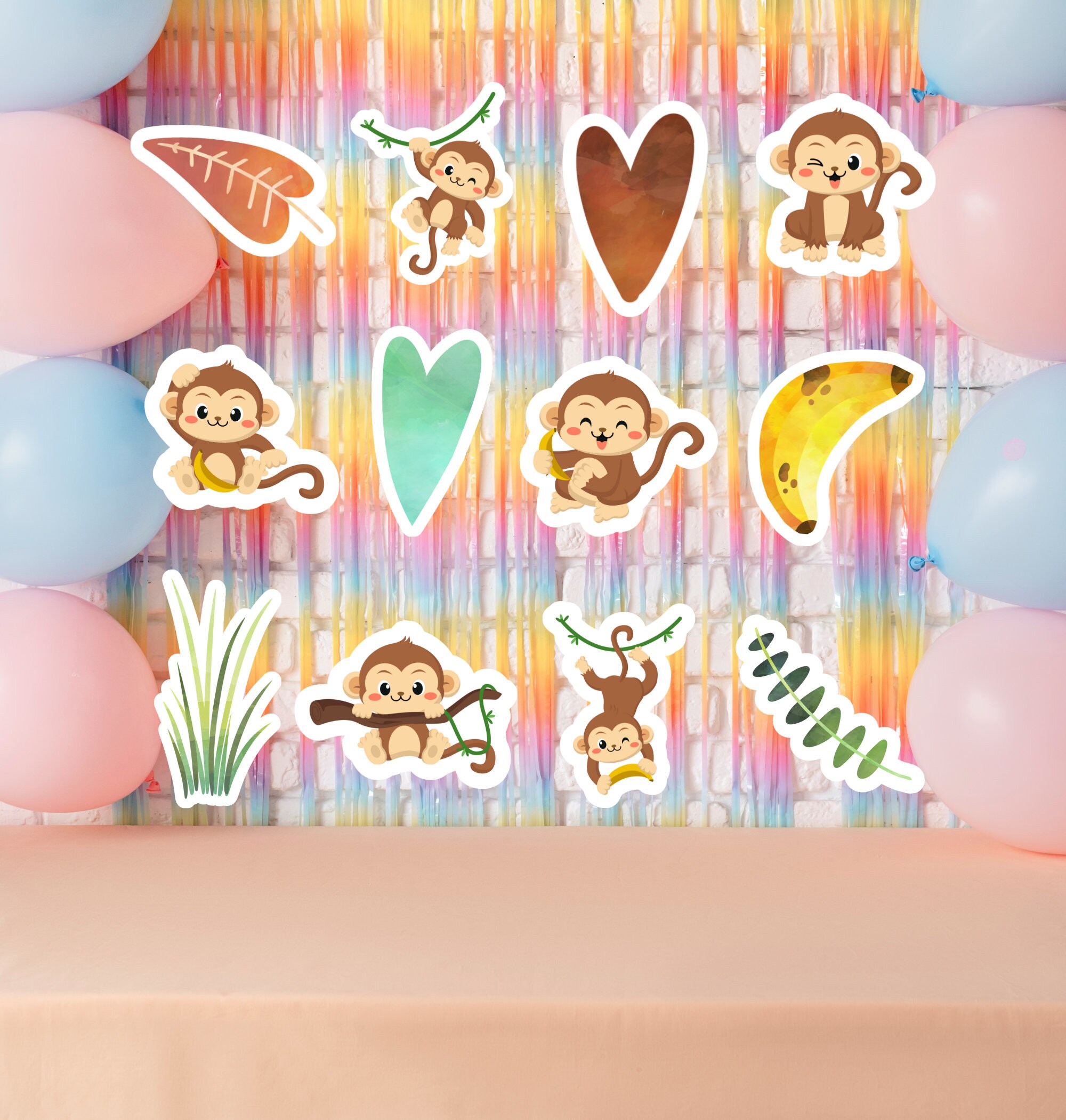 Cute Monkey Printable Cake Topper Decor Centerpiece or Digital Instant ...