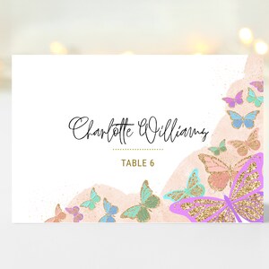 Editable Butterflies Gold Glitter Table Numbers Place Cards Printable ...