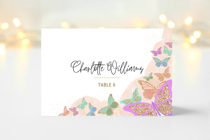 Editable Butterflies Gold Glitter Table Numbers Place Cards Printable ...
