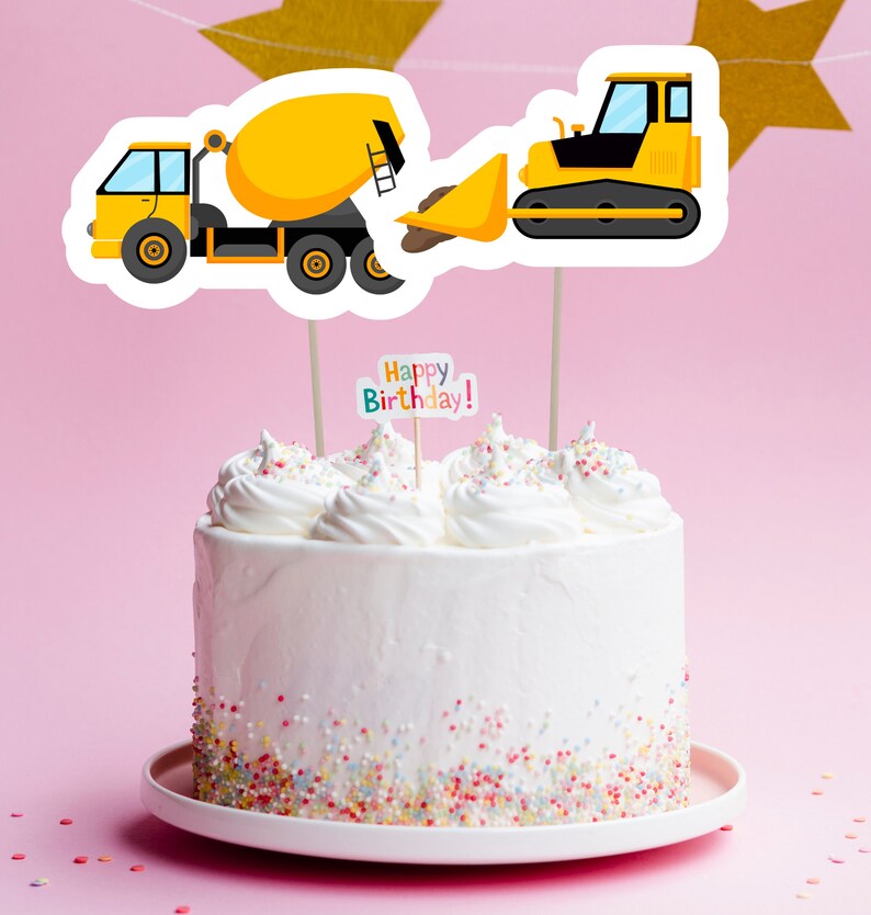 Trucks Construction Signs Printable Cake Topper Decor Centerpiece or ...