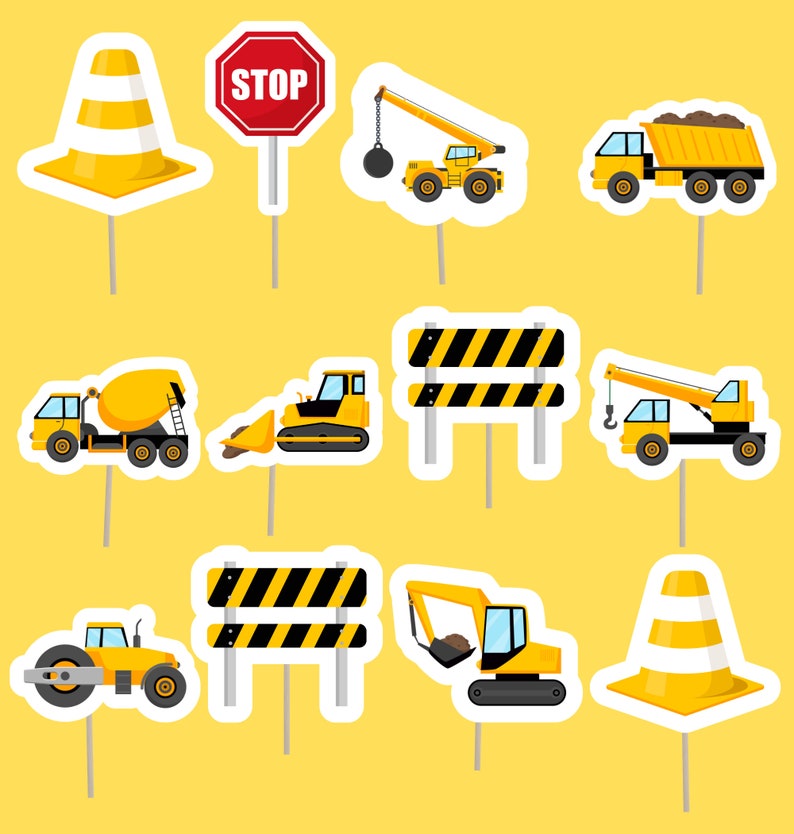 Trucks Construction Signs Printable Cake Topper Decor Centerpiece or ...