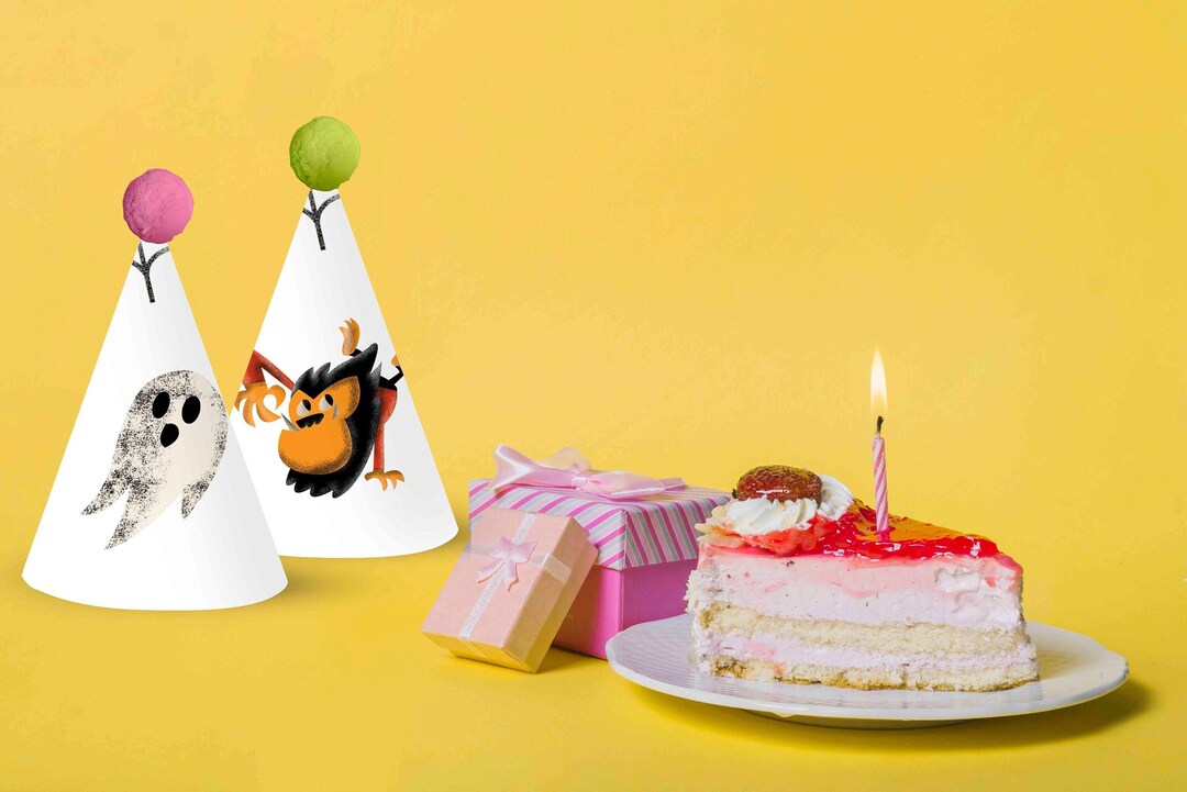 Printable Party Hats Halloween Scary Witch Pumpkin Rawmon Watercolor ...