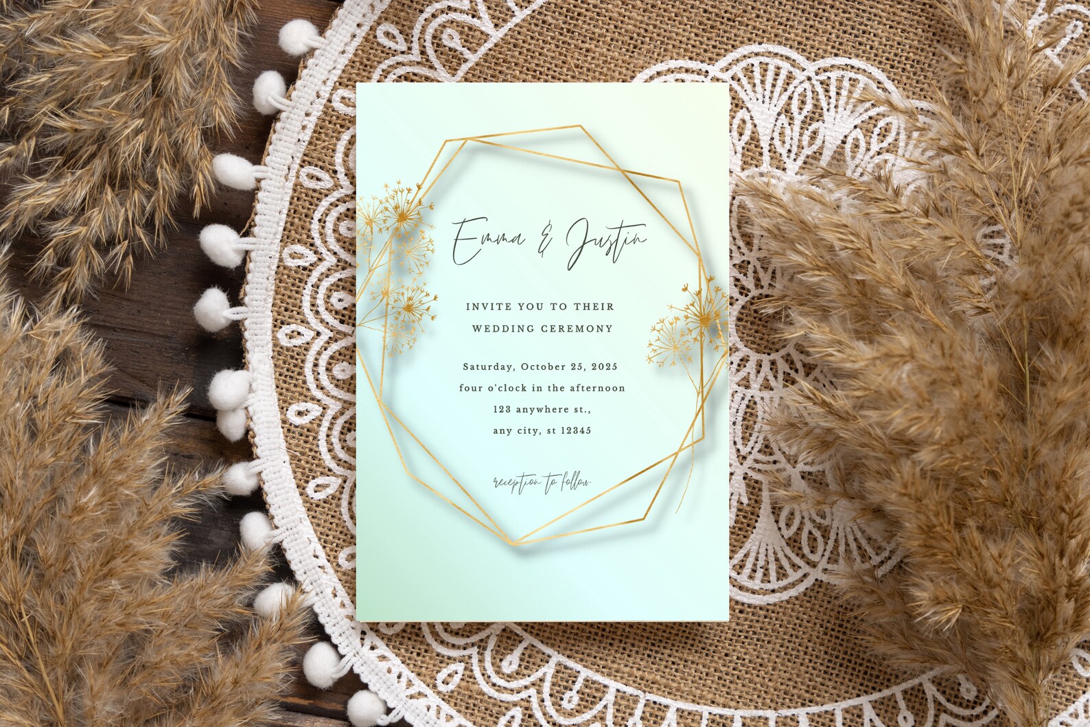 Editable Gold Foil Invitation Card Custom Personalized Digital Download ...