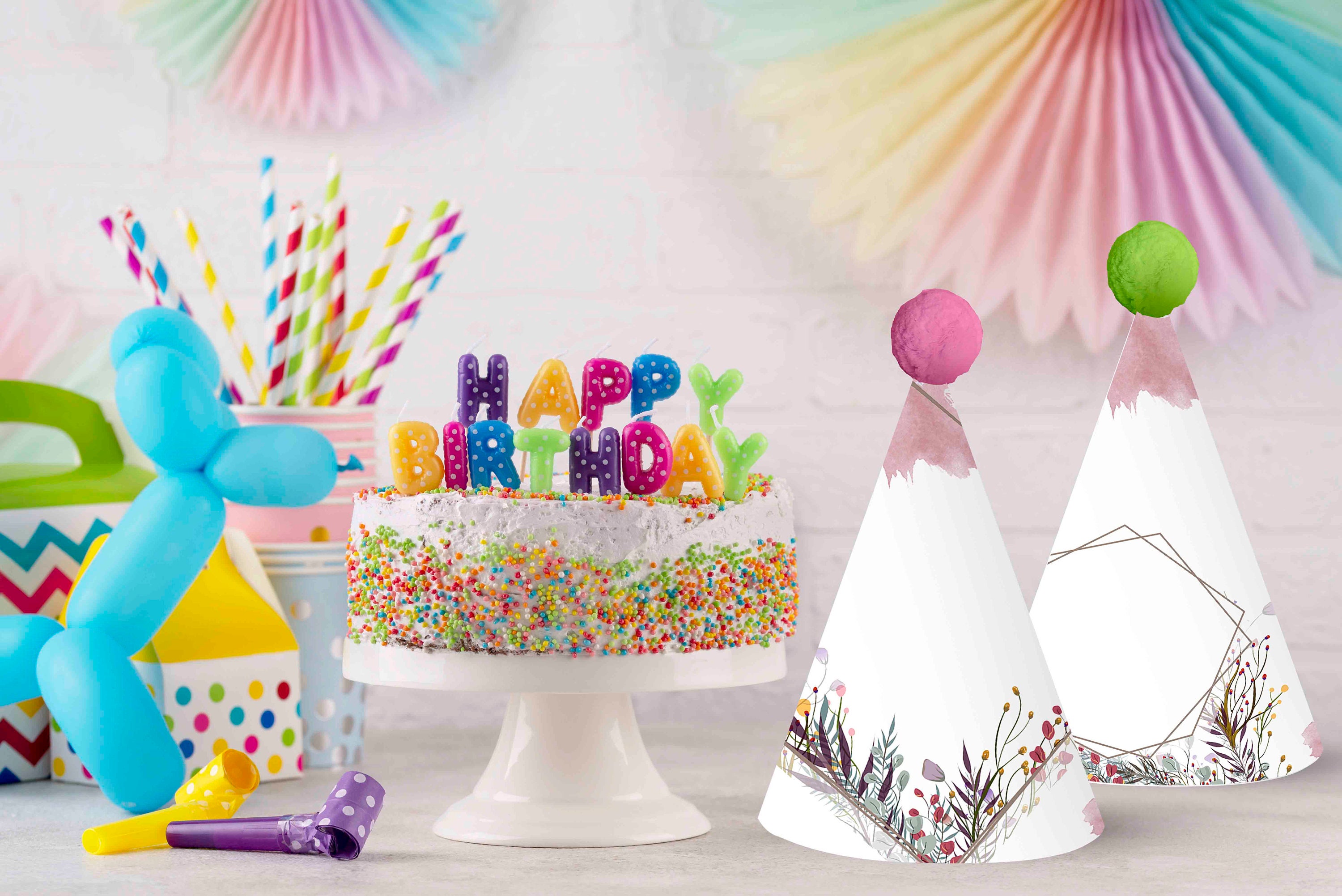 Printable Party Hats Party Wildflowers Birthday Party Birthday Shower ...