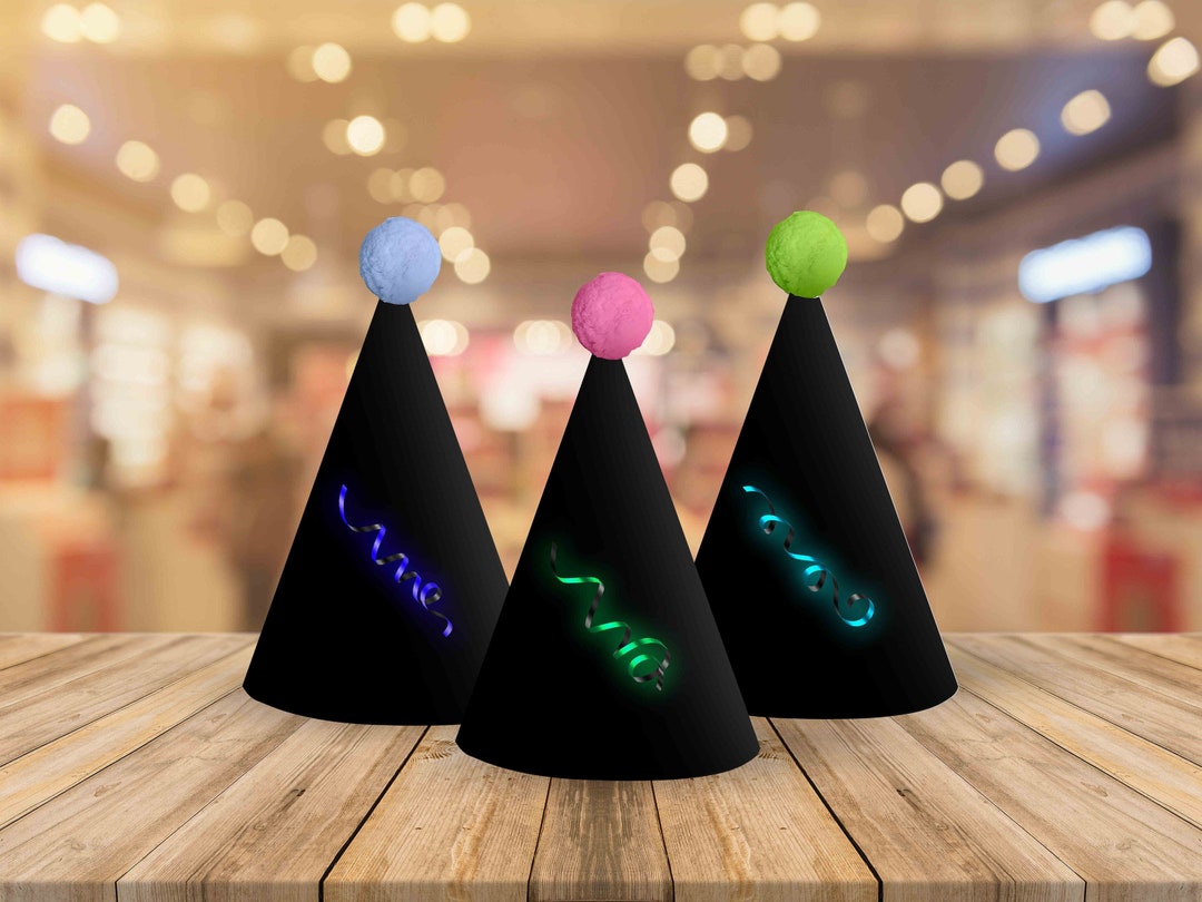 Printable Party Hats Party Glow Neon Birthday Party Birthday Shower ...