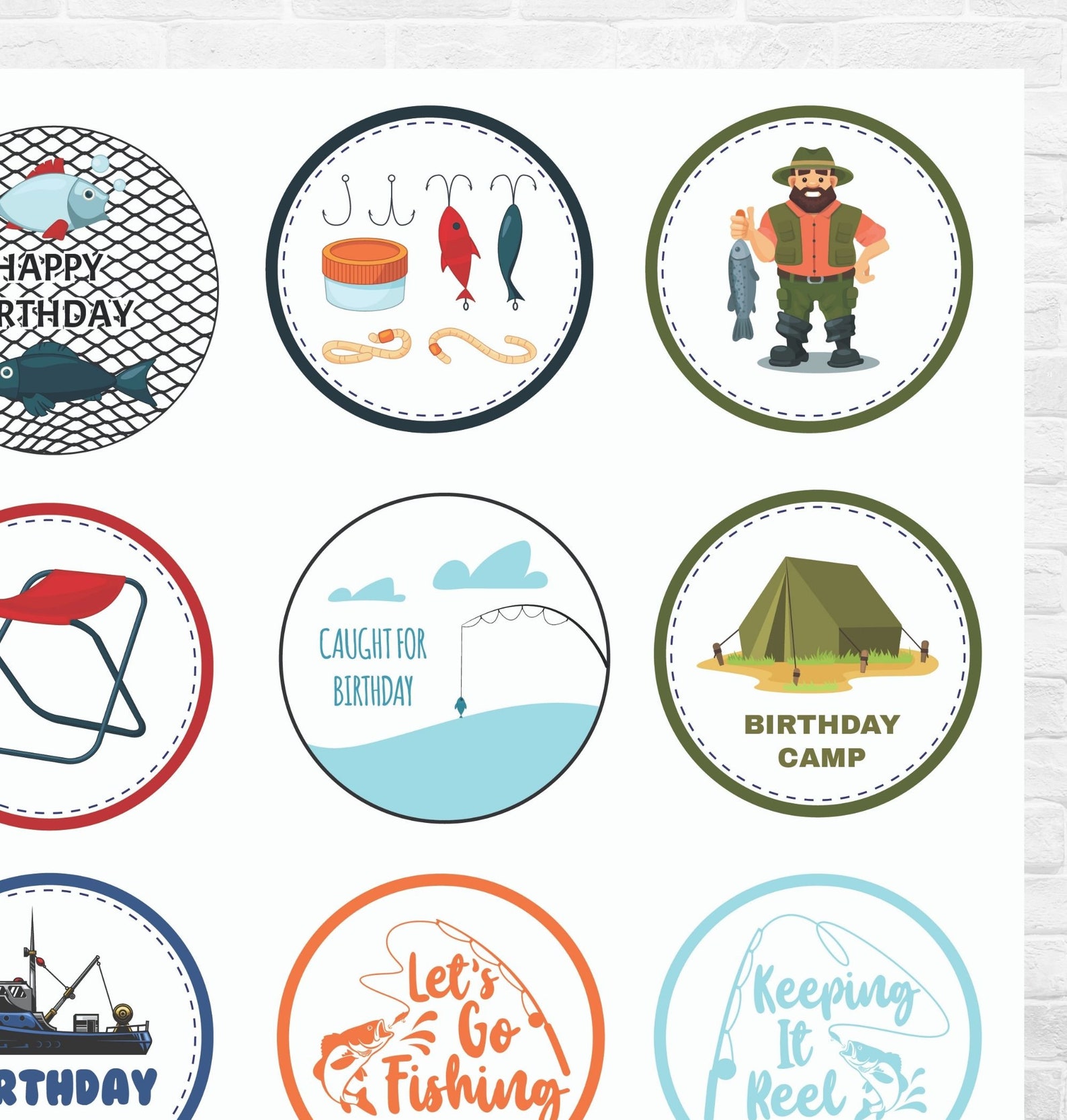 Fishing Birthday Party Printable Cupcake Toppers Digital Instant ...