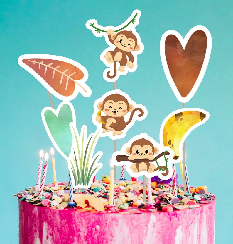 Cute Monkey Printable Cake Topper Decor Centerpiece or Digital Instant ...