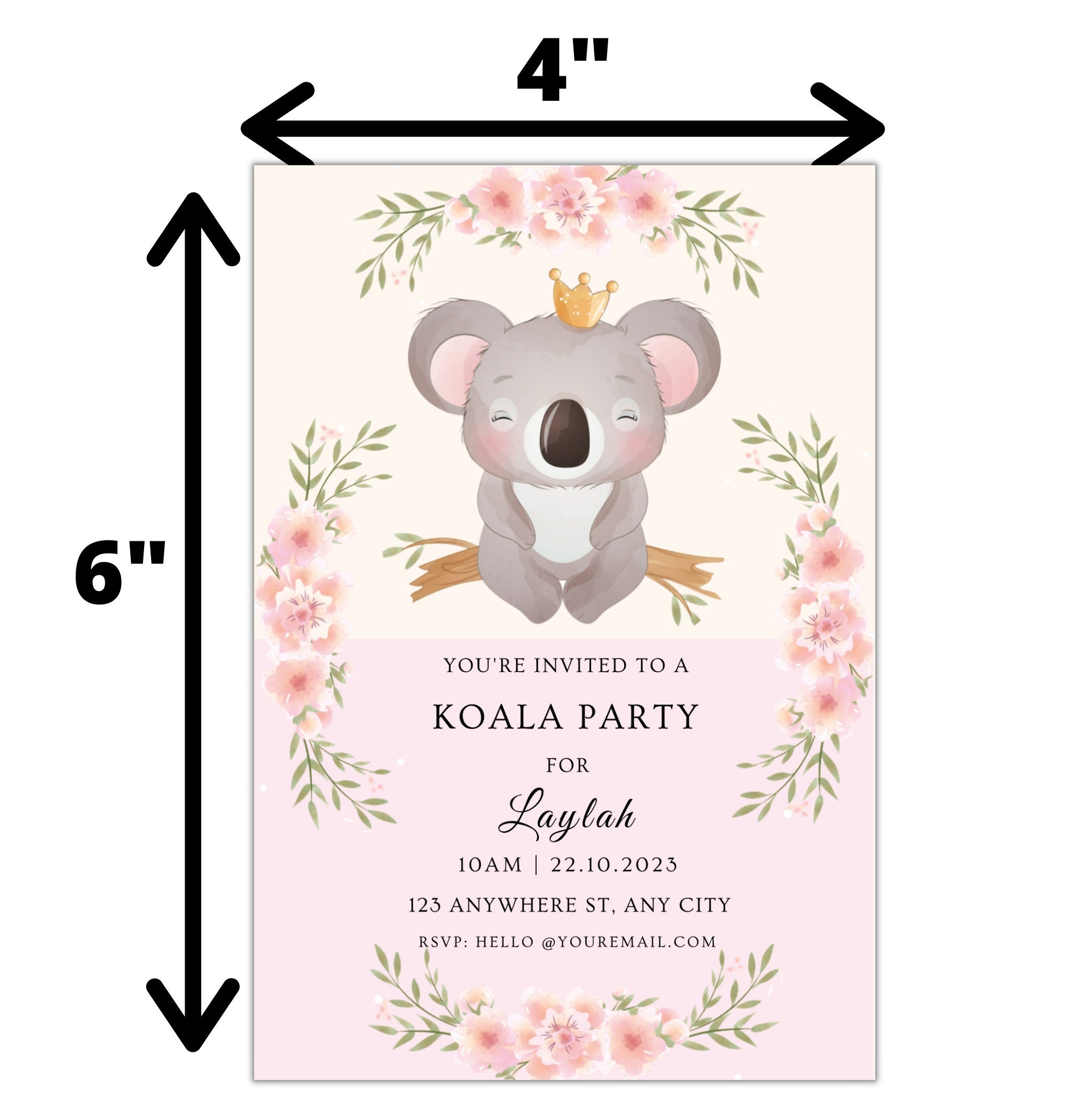 Editable Koala Invitation Card Custom Personalized Digital Instant ...