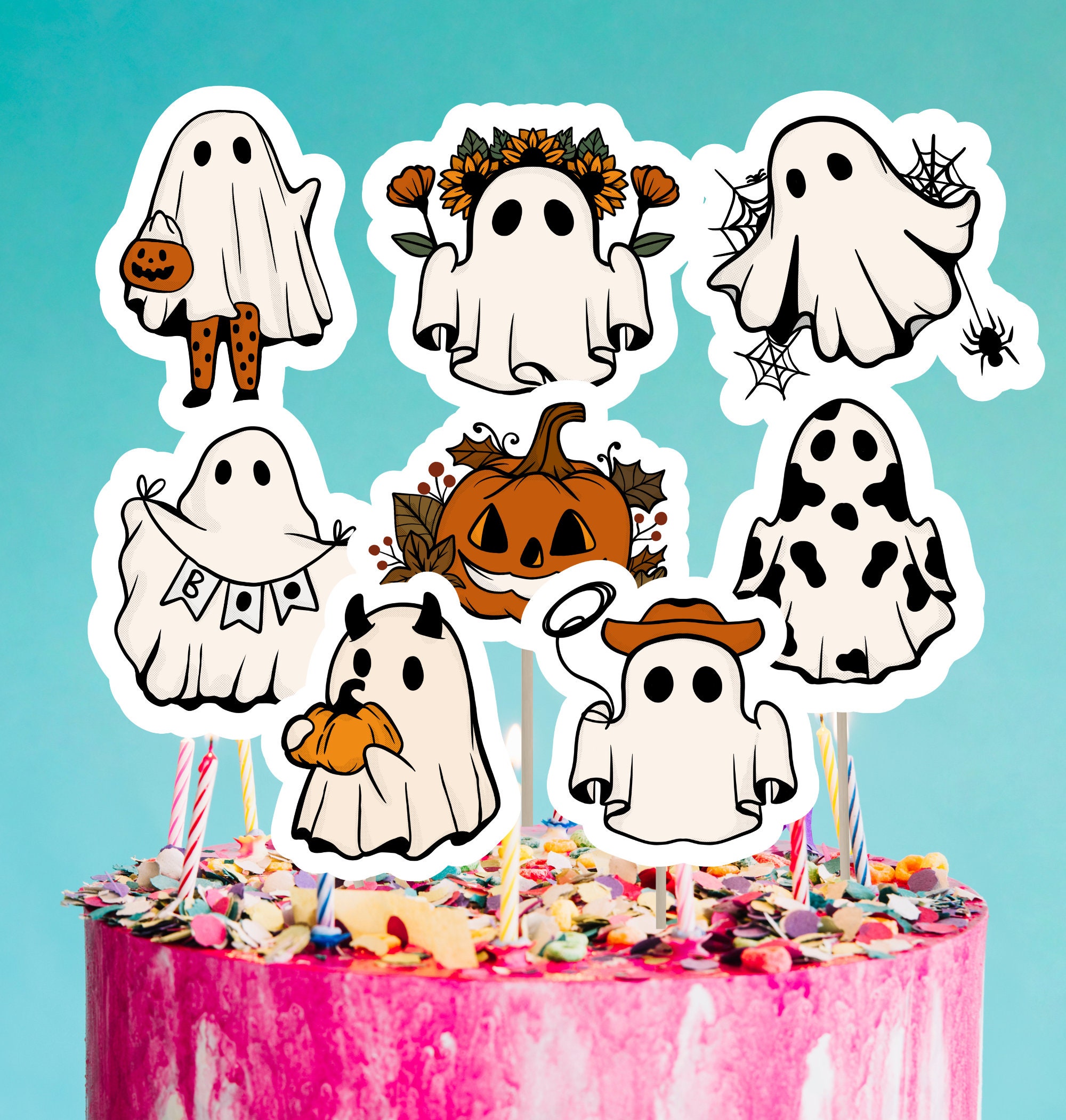 Retro Ghost Halloween Sublimation Printable Cake Topper Digital Instant ...