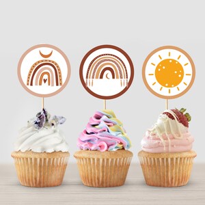 Boho Rainbow Muted Colors Neutral Cupcake Toppers Picks or Gift Tag ...