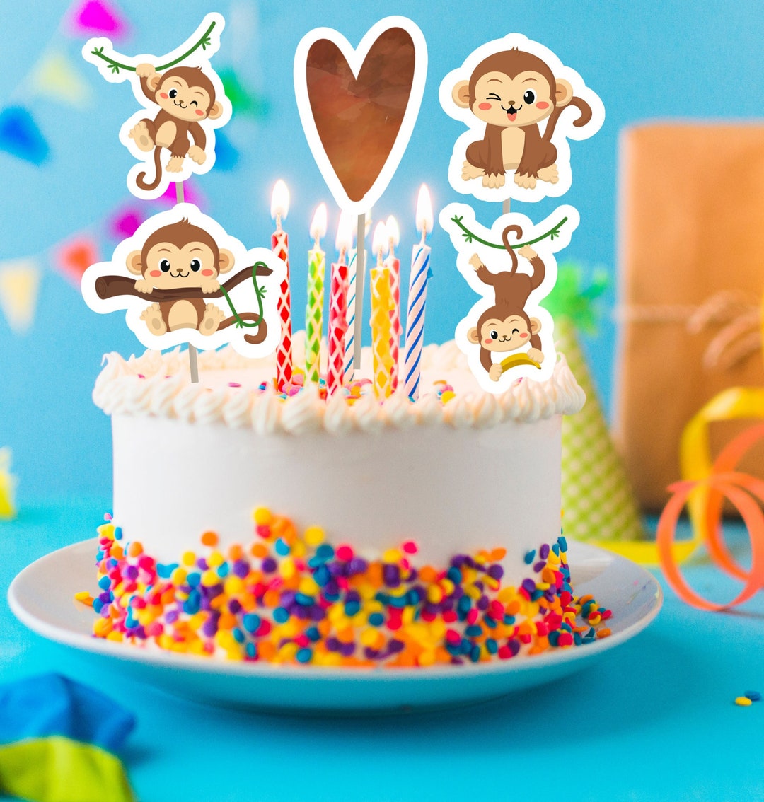 Cute Monkey Printable Cake Topper Decor Centerpiece or Digital Instant ...