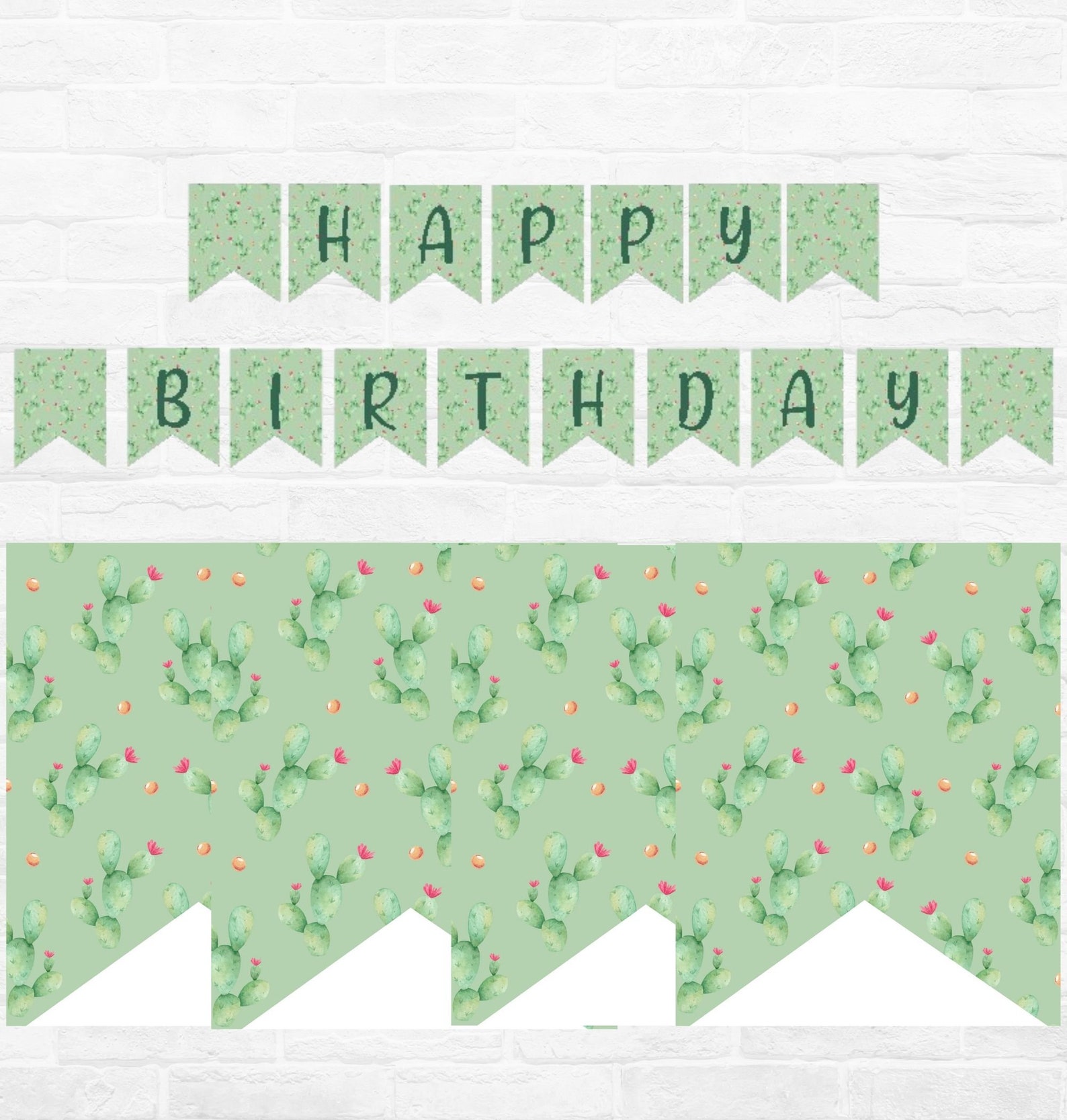 Succulents Cactus Happy Birthday Banner Flags Printable - Etsy