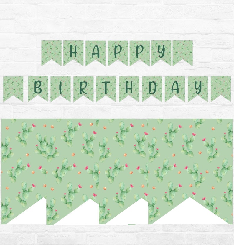 Succulents Cactus Happy Birthday Banner Flags Printable - Etsy