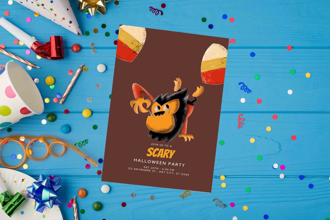 Editable Halloween Scary Witch Pumpkin Rawmon Adult Party Invitation ...