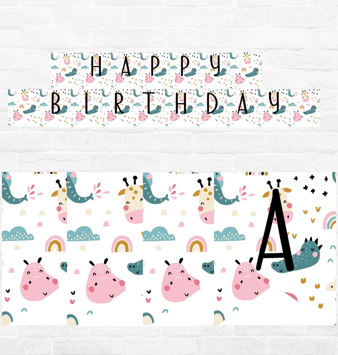 Jungle Safari Animals Happy Birthday Banner Flags Printable Digital ...