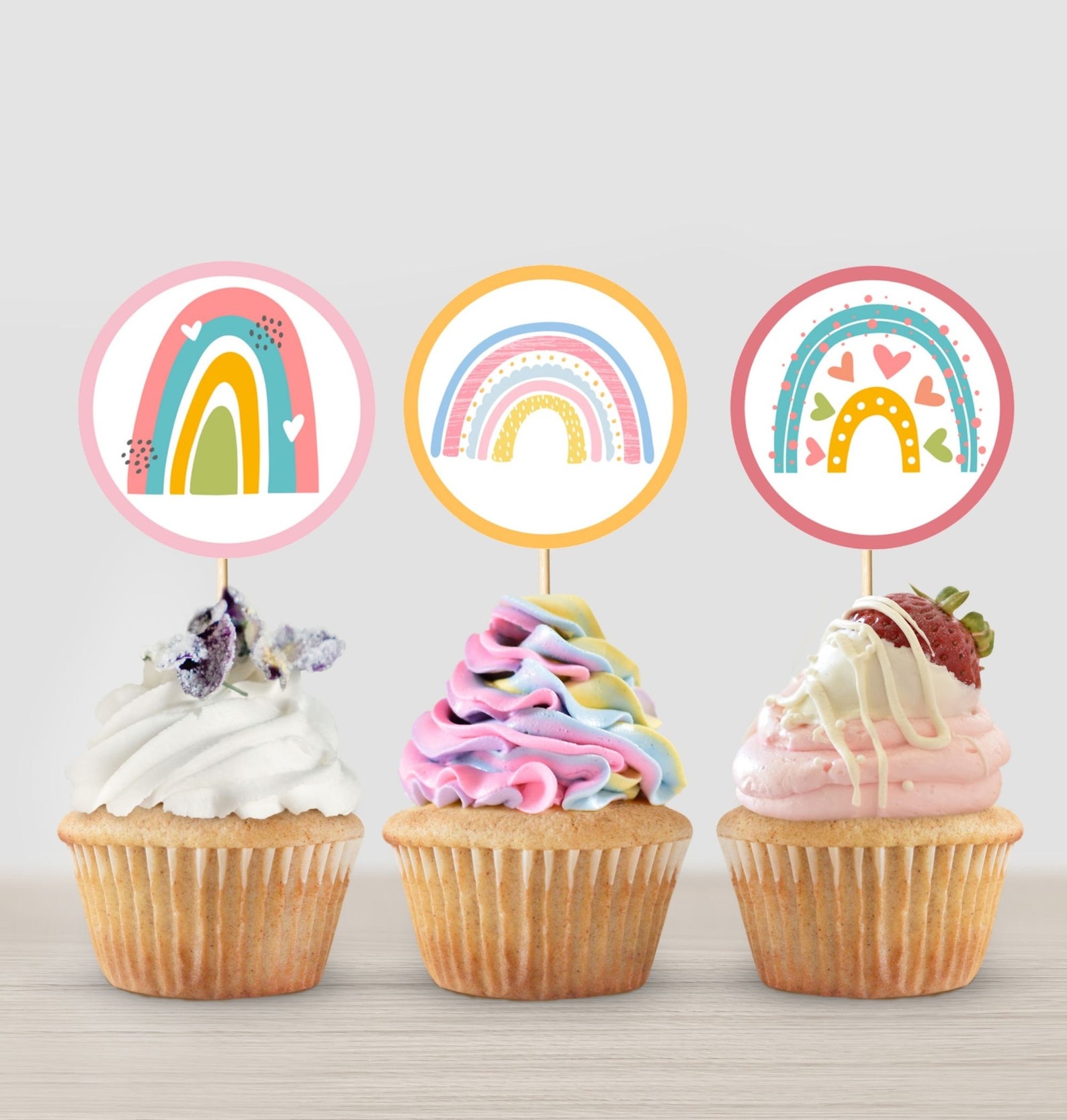 Rainbow Doodle Cupcake Toppers Picks Gift Tags Printable - Etsy