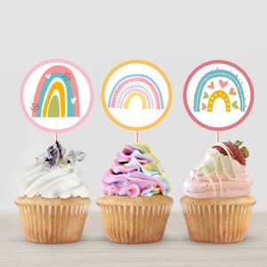 Rainbow Doodle Cupcake Toppers Picks Gift Tags Printable Digital ...