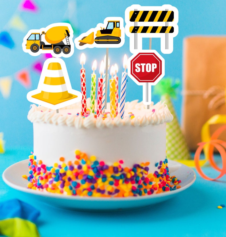 Trucks Construction Signs Printable Cake Topper Decor Centerpiece or ...