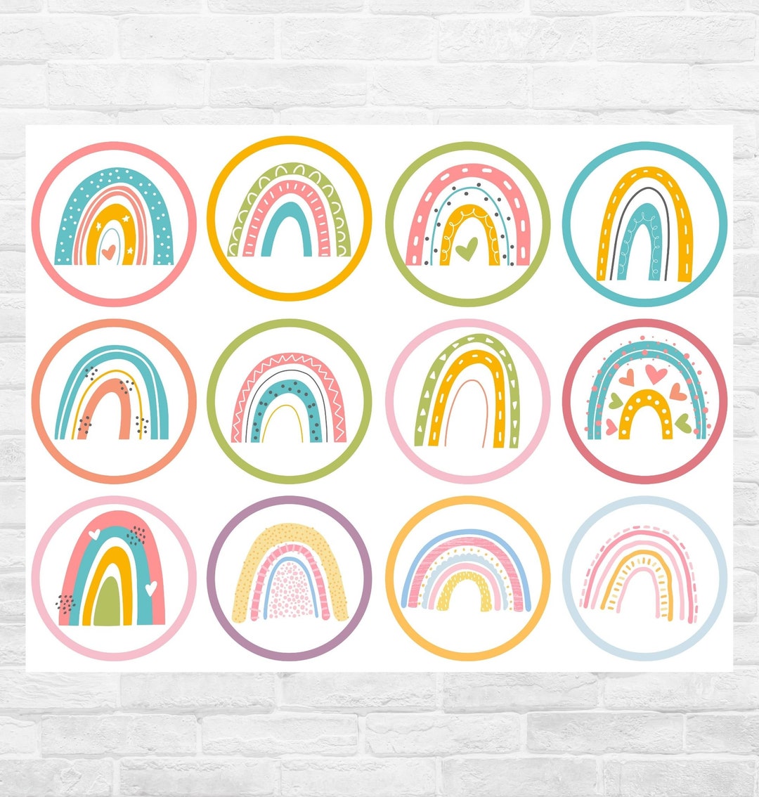 Rainbow Doodle Cupcake Toppers Picks Gift Tags Printable Digital ...