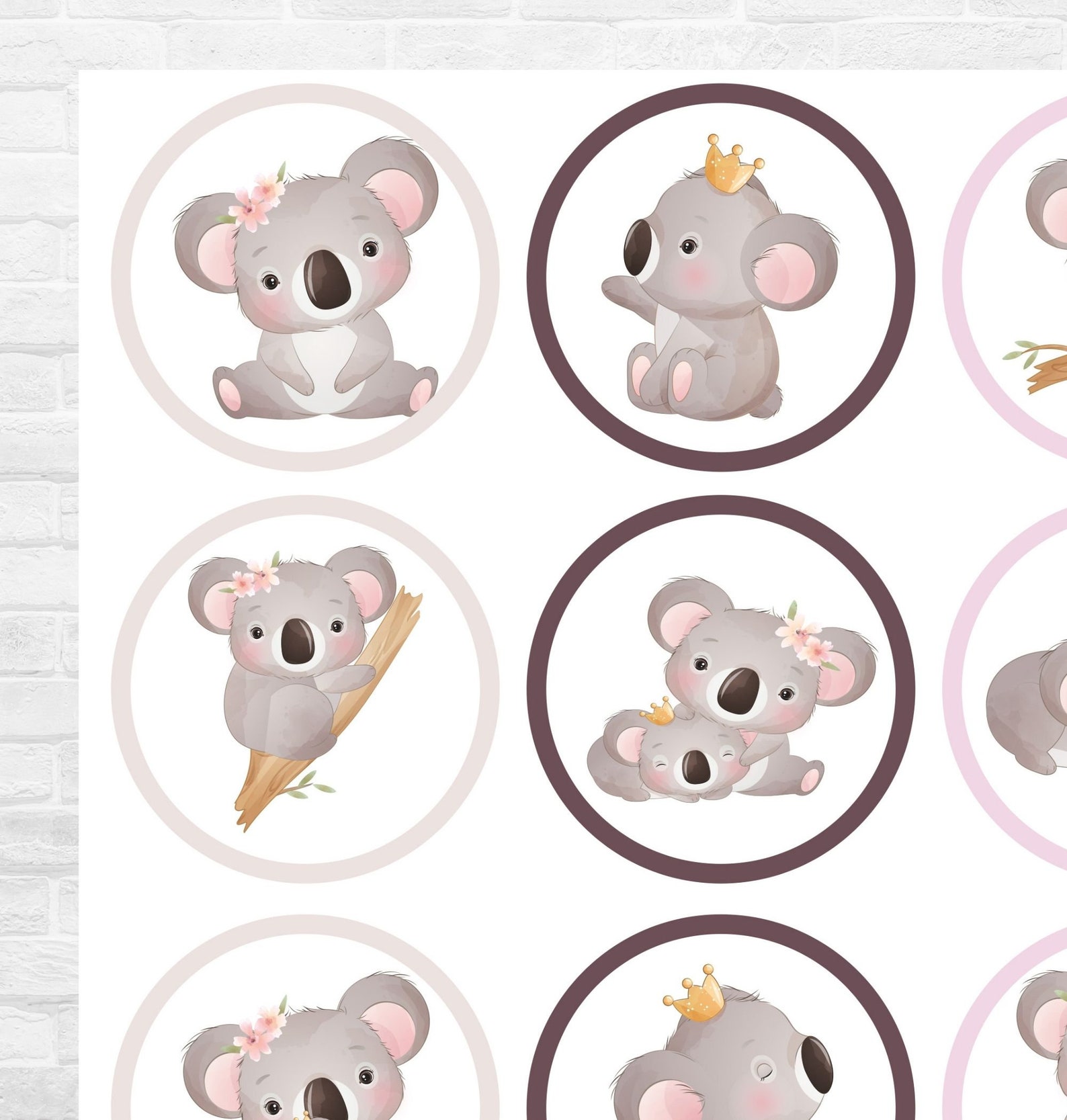Koala Cupcake Toppers Gift Tags Printable Digital Instant | Etsy