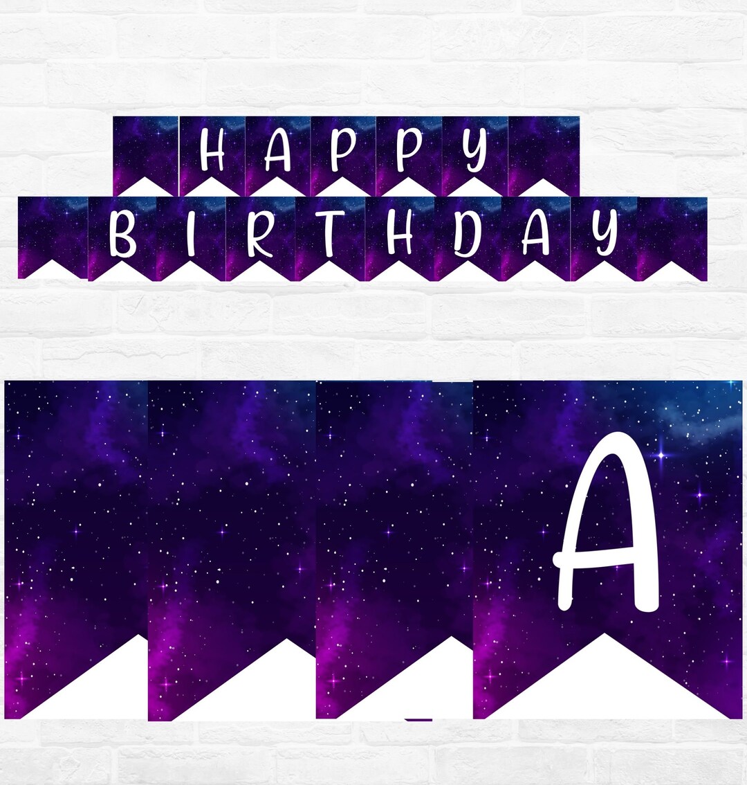 Galaxy Cosmic Stars Happy Birthday Banner Flags Printable Digital ...