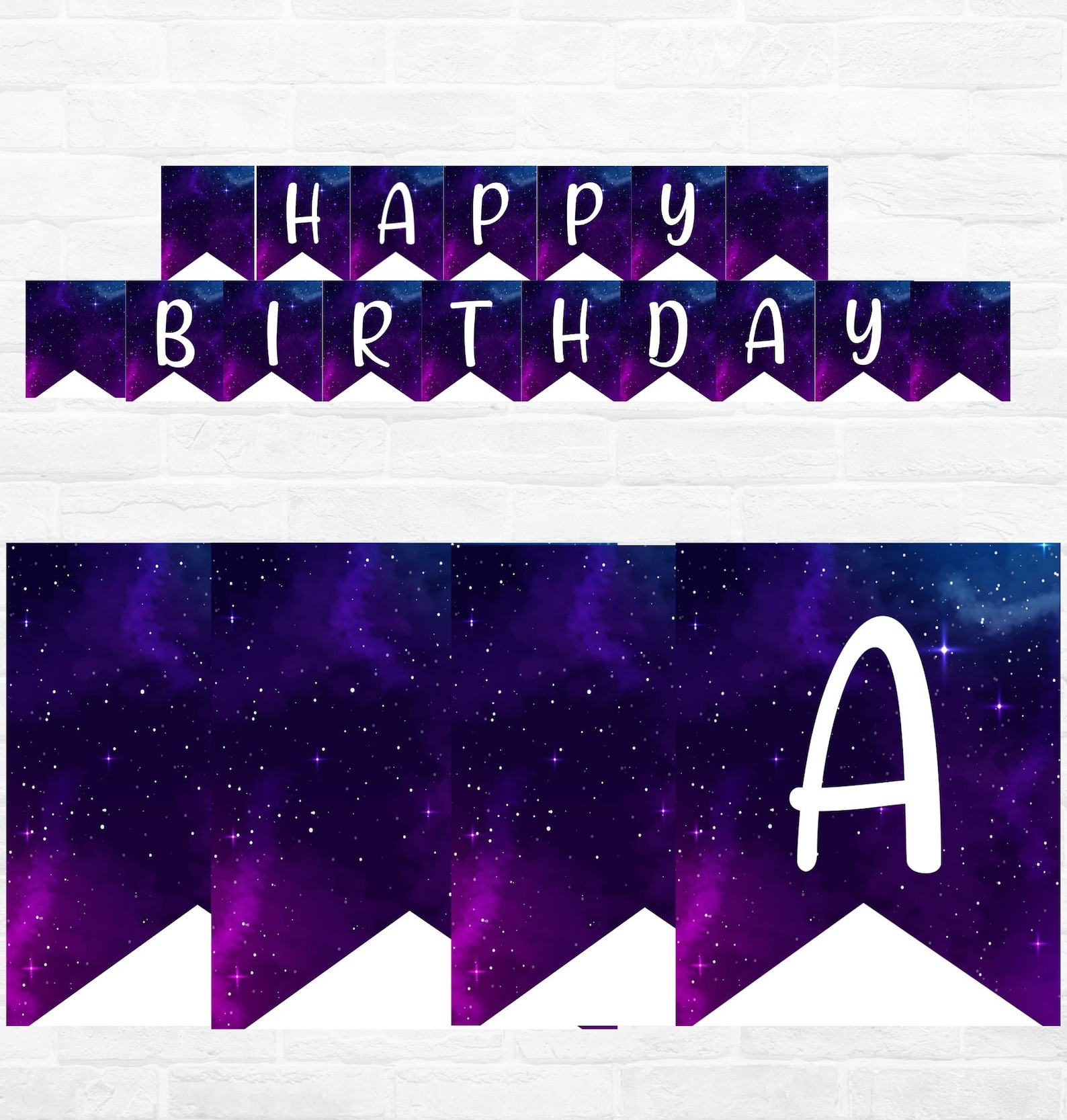 Galaxy Cosmic Stars Happy Birthday Banner Flags Printable Digital ...