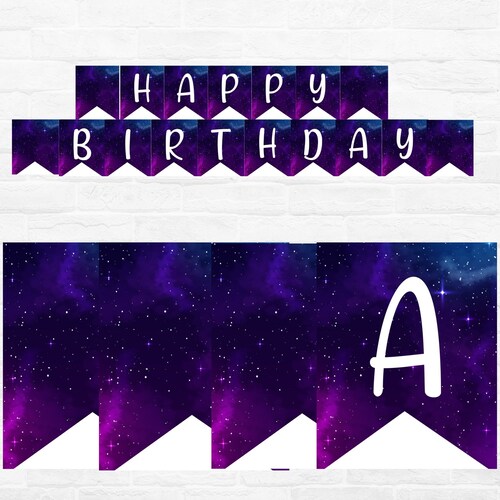 Galaxy Cosmic Stars Happy Birthday Banner Flags Printable - Etsy