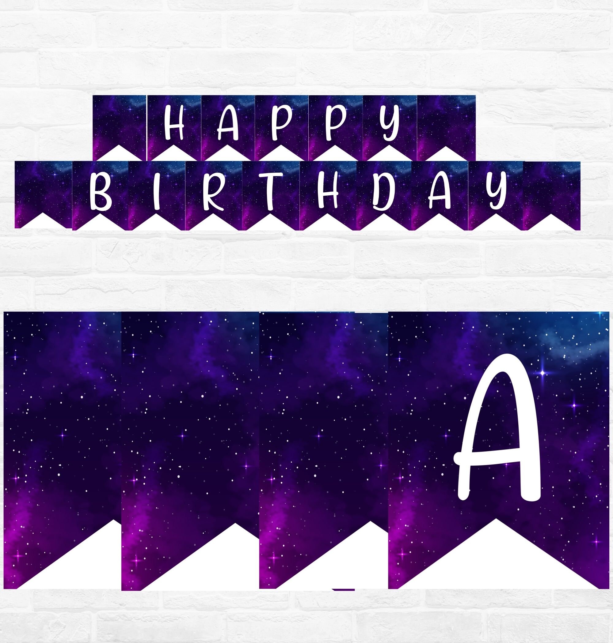 Galaxy Cosmic Stars Happy Birthday Banner Flags Printable Digital ...