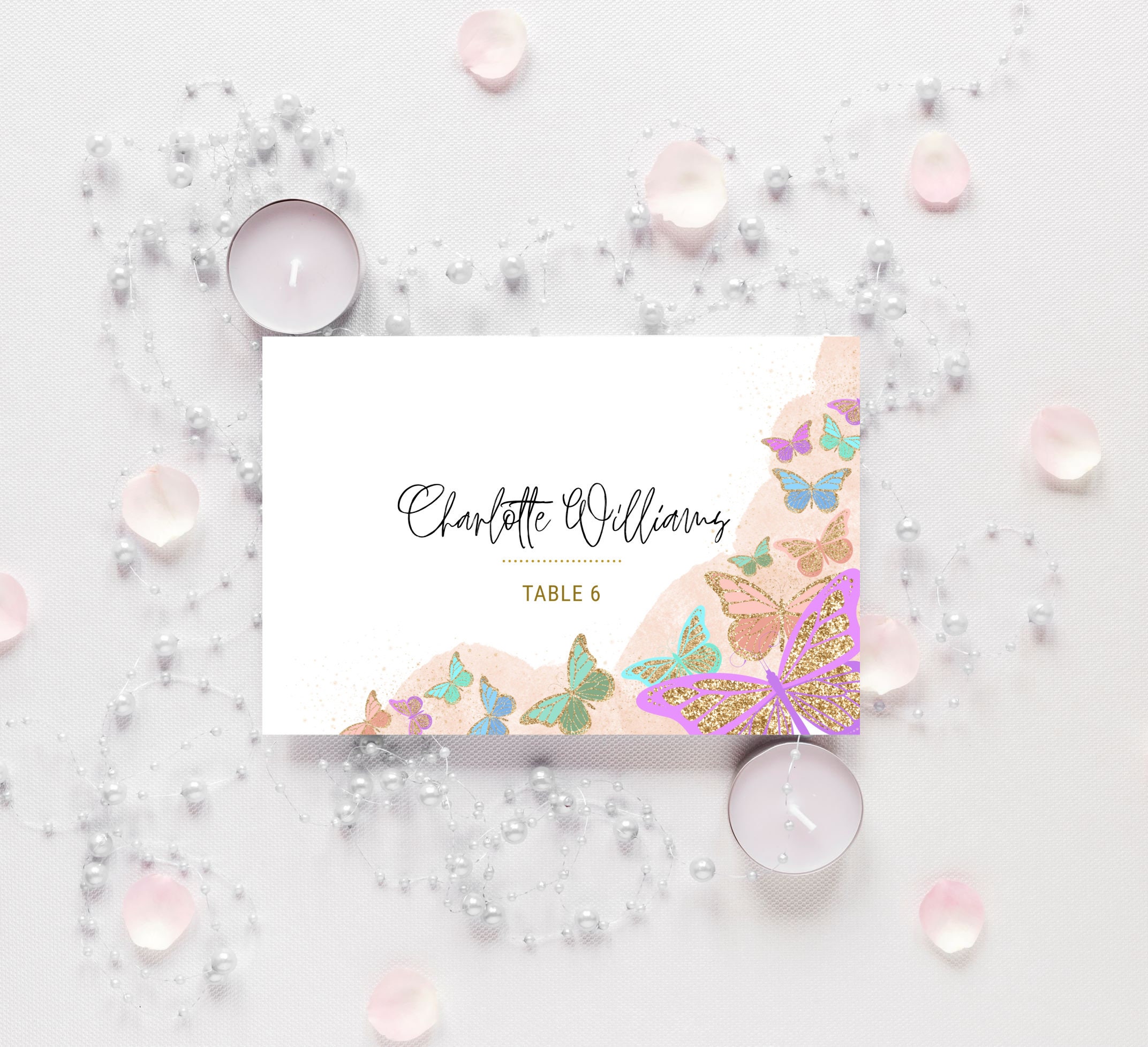 Editable Butterflies Gold Glitter Table Numbers Place Cards Printable ...