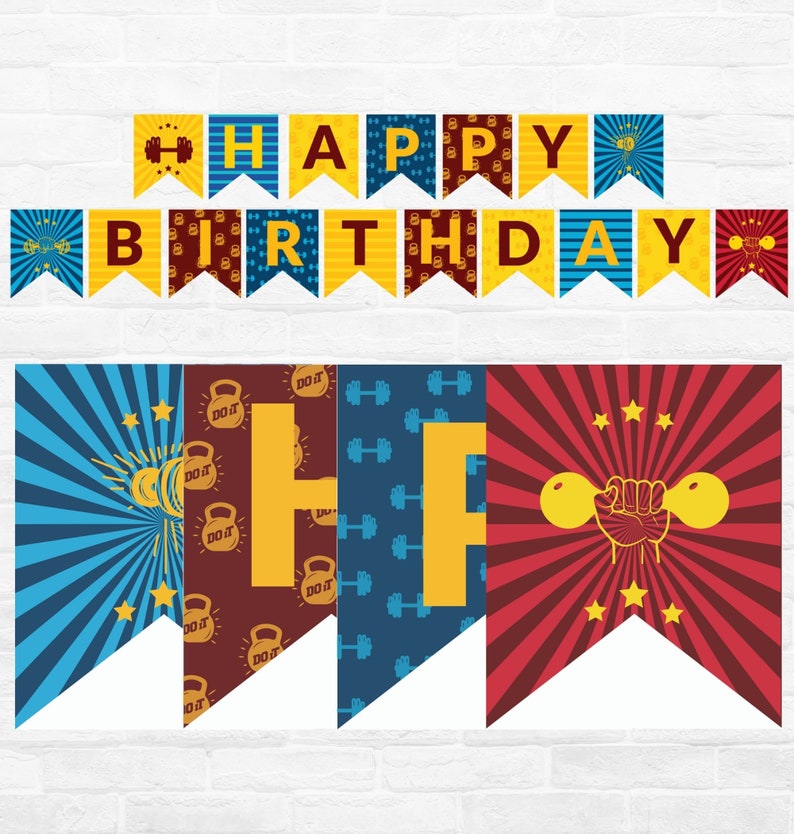 Bodybuilding Bodybuilder Happy Birthday Banner Printable Digital ...